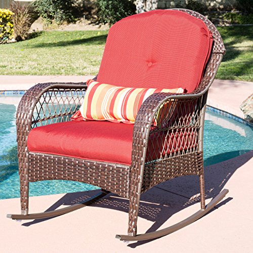 Best Choice Products Outdoor Wicker Patio Rocking Chair for Porch, Deck, Poolside w/Steel Frame, Weather-Resistant Cushions - Red