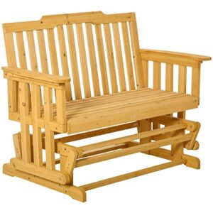 outsunny 2-person outdoor glider bench, wood, quick drying, wide armrest, rocking chair loveseat for backyard garden porch, natural