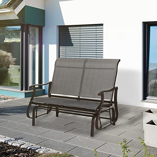 Outsunny 2-Person Outdoor Glider Bench，Patio Glider Loveseat Chair with Powder Coated Steel Frame，2 Seats Porch Rocking Glider for Backyard, Lawn, Garden and Porch, Mixed Grey