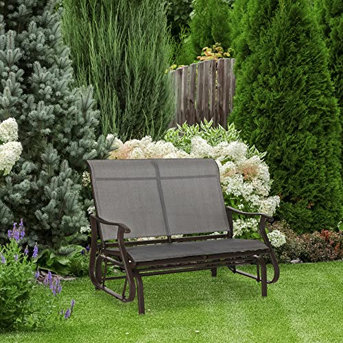 Outsunny 2-Person Outdoor Glider Bench，Patio Glider Loveseat Chair with Powder Coated Steel Frame，2 Seats Porch Rocking Glider for Backyard, Lawn, Garden and Porch, Mixed Grey