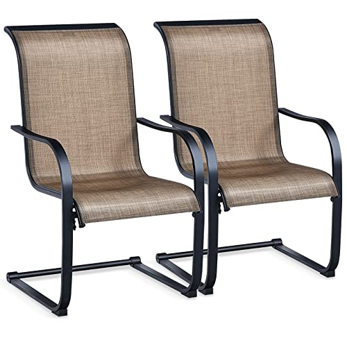 Tangkula 2 Pieces Patio Dining Chairs, Outdoor C Spring Motion Dining Chair Set w/Armrests & Neck Support, High Back Weather Resistant Steel Chairs w/Breathable Fabric for Pool, Lawn, Backyard (2)