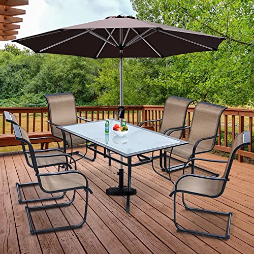 Tangkula 2 Pieces Patio Dining Chairs, Outdoor C Spring Motion Dining Chair Set w/Armrests & Neck Support, High Back Weather Resistant Steel Chairs w/Breathable Fabric for Pool, Lawn, Backyard (2)