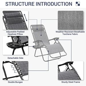 BELLEZE Zero Gravity Chairs Set of 2, Outdoor Adjustable Folding Lawn Chairs Recliner Chairs with Cup Holder Pillow, Lounge Chairs for Patio Camping Garden Beach Pool Side Deck, Gray