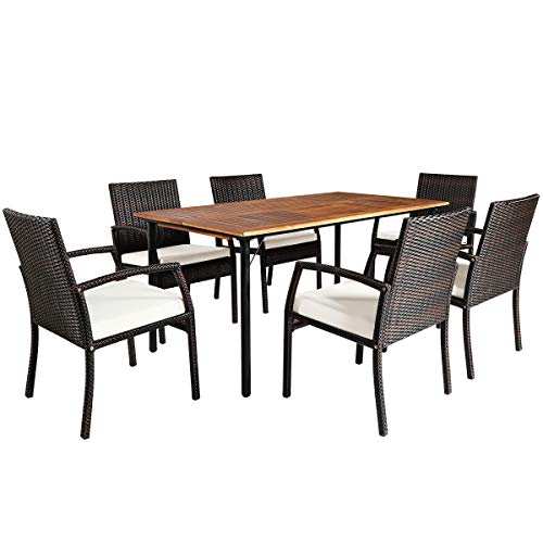 Tangkula Set of 6 Outdoor Dining Chairs, Patiojoy Weather Resistant PE Rattan Patio Chairs with Soft Cushions and Rustproof Steel Frame, Outdoor Wicker Armchairs for Garden, Backyard and Poolside