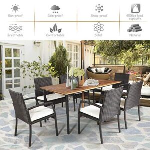 Tangkula Set of 6 Outdoor Dining Chairs, Patiojoy Weather Resistant PE Rattan Patio Chairs with Soft Cushions and Rustproof Steel Frame, Outdoor Wicker Armchairs for Garden, Backyard and Poolside