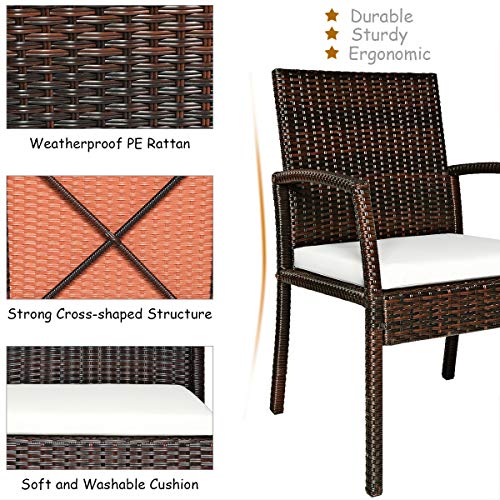 Tangkula Set of 6 Outdoor Dining Chairs, Patiojoy Weather Resistant PE Rattan Patio Chairs with Soft Cushions and Rustproof Steel Frame, Outdoor Wicker Armchairs for Garden, Backyard and Poolside