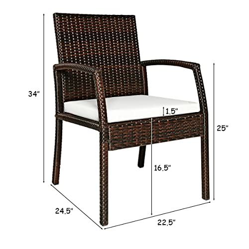 Tangkula Set of 6 Outdoor Dining Chairs, Patiojoy Weather Resistant PE Rattan Patio Chairs with Soft Cushions and Rustproof Steel Frame, Outdoor Wicker Armchairs for Garden, Backyard and Poolside