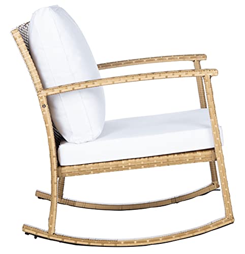 Safavieh Outdoor Collection Daire Natural/White Cushion Rocking Chair PAT7721D