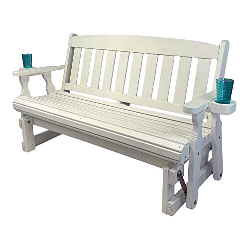 CAF Amish Heavy Duty 800 Lb Mission Pressure Treated Porch Glider with Cupholders (5 Foot, Semi-Solid White Stain)