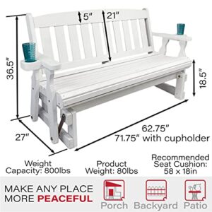 CAF Amish Heavy Duty 800 Lb Mission Pressure Treated Porch Glider with Cupholders (5 Foot, Semi-Solid White Stain)