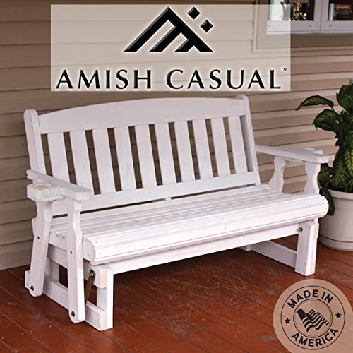 CAF Amish Heavy Duty 800 Lb Mission Pressure Treated Porch Glider with Cupholders (5 Foot, Semi-Solid White Stain)