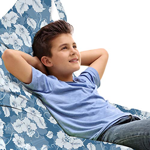 Ambesonne Floral Lounger Chair Bag, Floral Petals Motif Swirly Branches Retro Flourishing Blossoms Ornamental, High Capacity Storage with Handle Container, Lounger Size, Slate Blue and White