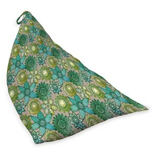 Ambesonne Ethnic Lounger Chair Bag, Flower Petals in Traditional Blossom Bouquets Oriental Pattern, High Capacity Storage with Handle Container, Lounger Size, Turquoise Beige Green