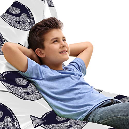 Ambesonne Underwater Lounger Chair Bag, Monochrome Surgeonfish Pattern in Hand Drawn Tropical Fish Dotted Fins Ocean, High Capacity Storage with Handle Container, Lounger Size, Indigo White