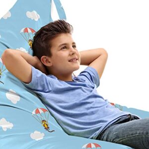 ambesonne cartoon lounger chair bag, funny monkeys and parachutes on cloudy sky adrenaline sports, high capacity storage with handle container, lounger size, pale blue multicolor