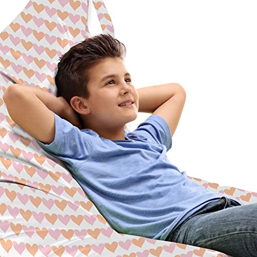 Ambesonne Valentines Day Lounger Chair Bag, Love Theme Pattern of Repetitive Hearts Shape in Horizontal Design, High Capacity Storage with Handle Container, Lounger Size, Rose Peach and White