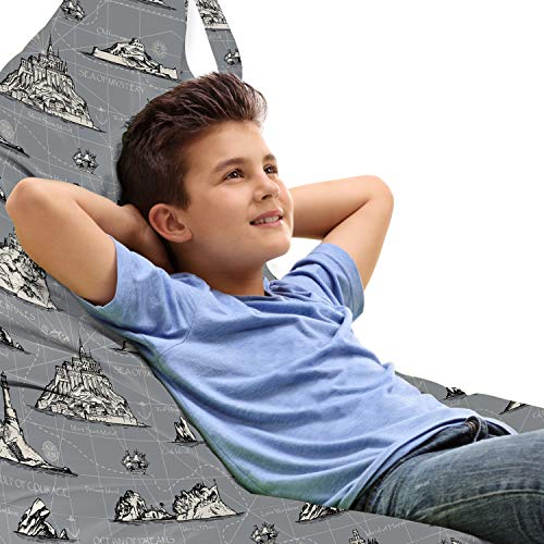 Ambesonne Marine Lounger Chair Bag, Castles on Rocks Travel Discovery Historical Monuments in The Sea Sailboat Adventure, High Capacity Storage with Handle Container, Lounger Size, Grey Ivory