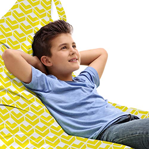 Ambesonne Abstract Lounger Chair Bag, Monochrome Retro Geometric Shapes Layout on a Plain Background Ornaments, High Capacity Storage with Handle Container, Lounger Size, Yellow and White