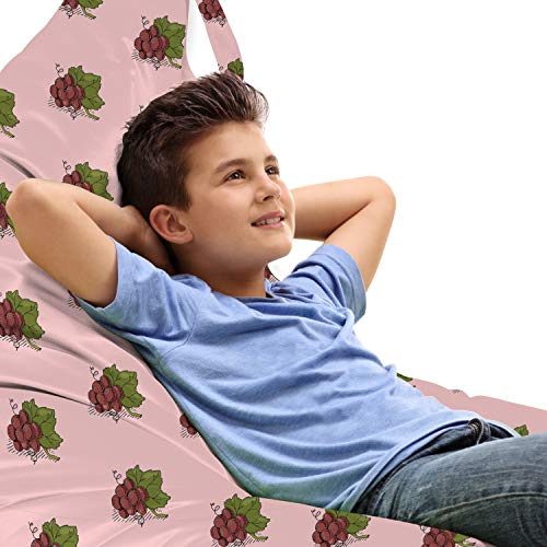 Ambesonne Hand Drawn Lounger Chair Bag, Fruit Theme Pattern Bunch of Grapes and Leaves on Pink Backdrop, High Capacity Storage with Handle Container, Lounger Size, Dark Mauve Green