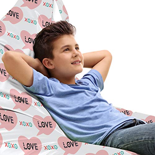 Ambesonne Romantic Lounger Chair Bag, Valentine's Day Hearts Along XOXO Letters Love Themed Teenage Birthday, High Capacity Storage with Handle Container, Lounger Size, Pale Pink and White