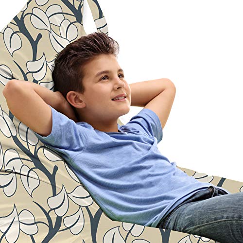 Ambesonne Leaves Lounger Chair Bag, Flourishing Branches Pattern with Natural Fresh Foliage Mother Earth, High Capacity Storage with Handle Container, Lounger Size, Cadet Blue Coconut Cream