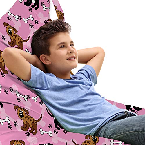 Ambesonne Dog Paws Lounger Chair Bag, Cartoon Style Spotted Doggy and Bones in Funny Tones Repetition, High Capacity Storage with Handle Container, Lounger Size, Dark Rust and Charcoal Grey