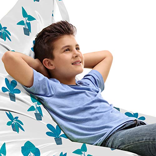 Ambesonne Floral Lounger Chair Bag, Repeating Formations of Botanical Plants on a Plain Background, High Capacity Storage with Handle Container, Lounger Size, Sea Blue and Dark Turquoise