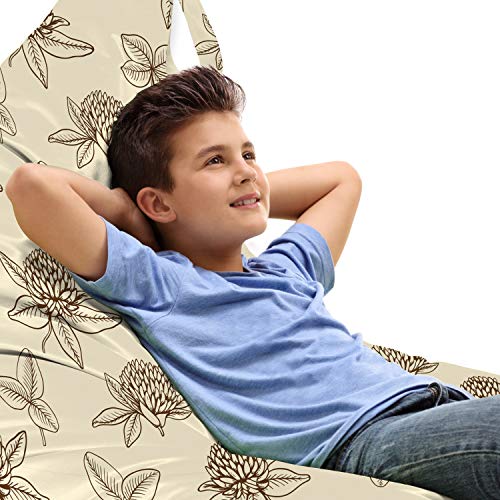 Ambesonne Spring Lounger Chair Bag, Clover Flower Branches Gardening Summer Blossoms Yard Essence Nature Illustration, High Capacity Storage with Handle Container, Lounger Size, Cream Brown