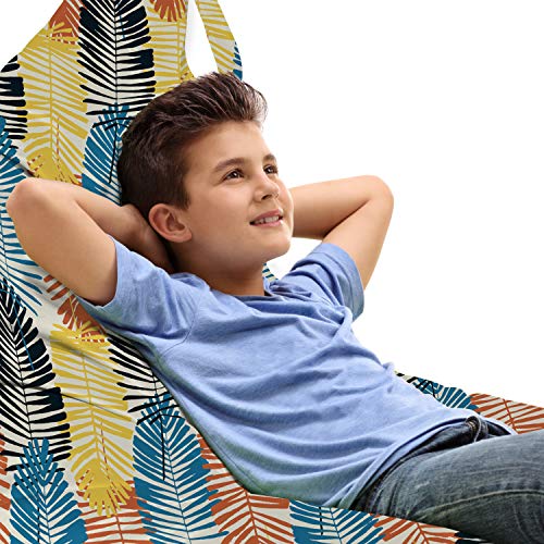 Ambesonne Tropical Lounger Chair Bag, Jungle Botany Style Hand Drawn Doodles of Palm Leaves Summer Design Repetition, High Capacity Storage with Handle Container, Lounger Size, Multicolor