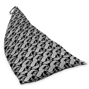 Lunarable Whale Lounger Chair Bag, Pattern with Flourish Ornamental Mammal Fishes on Dark, High Capacity Storage with Handle Container, Lounger Size, Charcoal Grey White