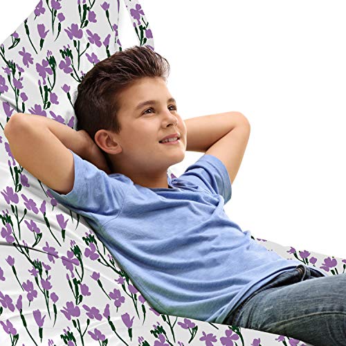 Ambesonne Garden Lounger Chair Bag, Wildflowers Rural Blossoms Beauty of Shabby Petals Fragrance Motif Print, High Capacity Storage with Handle Container, Lounger Size, Violet and Dark Green