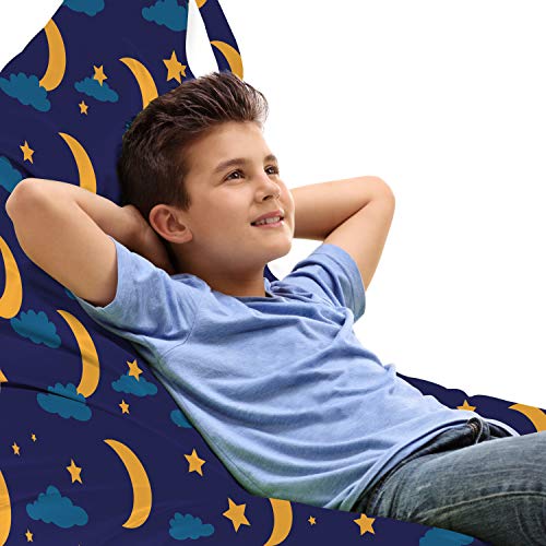 Ambesonne Night Lounger Chair Bag, Bedtime Crescent Moon Sky Stars Sleep Dream Theme Repetition, High Capacity Storage with Handle Container, Lounger Size, Pale Orange and Indigo