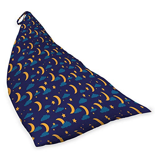 Ambesonne Night Lounger Chair Bag, Bedtime Crescent Moon Sky Stars Sleep Dream Theme Repetition, High Capacity Storage with Handle Container, Lounger Size, Pale Orange and Indigo