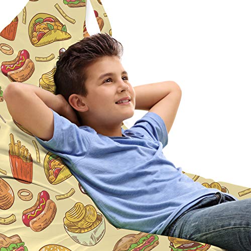 Lunarable Soda Lounger Chair Bag, Fast-Food French Fries Hamburgers Onion Rings Wings Chips Retro Unhealthy Menu, High Capacity Storage with Handle Container, Lounger Size, Multicolor