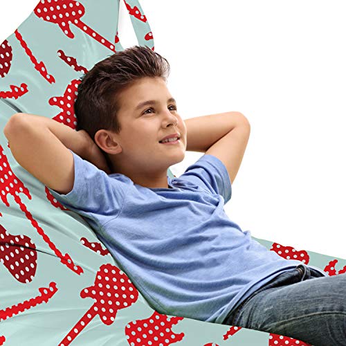 Lunarable Music Lounger Chair Bag, Rock and Roll Pattern with Guitar with Polka Dots, High Capacity Storage with Handle Container, Lounger Size, Pale Turquoise Vermilion