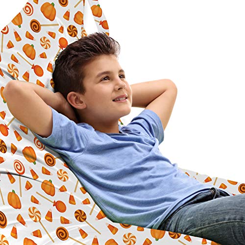 Lunarable Candy Corn Lounger Chair Bag, Halloween Themed Demonstration of Candies Treats, High Capacity Storage with Handle Container, Lounger Size, Orange White