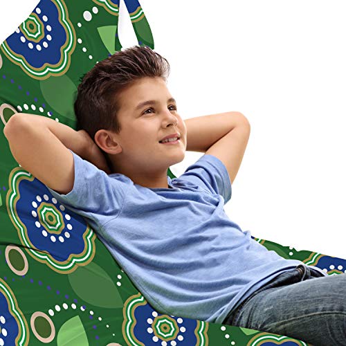 Lunarable Floral Lounger Chair Bag, Forest Flower Beauty with Plants and Pastel Circles Leaves Nature, High Capacity Storage with Handle Container, Lounger Size, Navy Blue Hunter Green