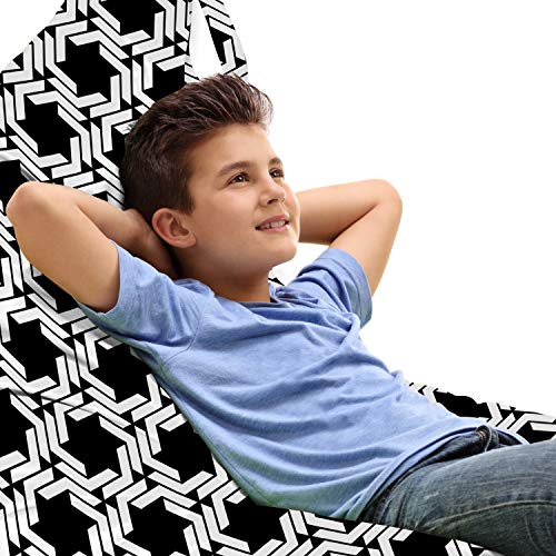 Ambesonne Black and White Lounger Chair Bag, Simplistic Diagonal Spiraling Hexagon Geometric Shapes Contemporary, High Capacity Storage with Handle Container, Lounger Size, Charcoal Grey