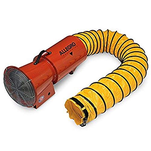 Allegro Industries - 9514-25 36" X 13 58" X 15" 1275 cfm 13 hp 120 VAC 3 A Motor Cold Rolled Steel Electric Axial Blower with Canister and 8" X 25' Statically Conductive Duct Orange