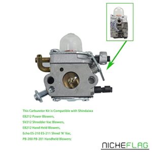 NICHEFLAG C1U-K78 Carburetor with P021002921 Air Cleaner Case Assembly A226001410 Air Filter for Echo Blower PB200 PB201 ES210 ES211 Shredder and Shindaiwa EB212 SV212 EB212 Blowers