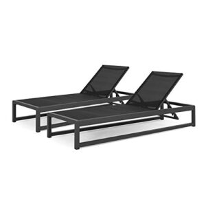 christopher knight home eudora outdoor chaise lounge (set of 2), aluminum, black, gray