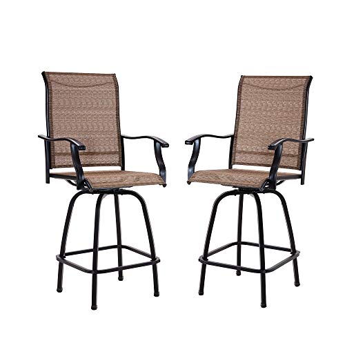 Outdoor Swivel Bar Stools-Patio Bar Height Furniture Chair Set, Set of 2, Black Frame