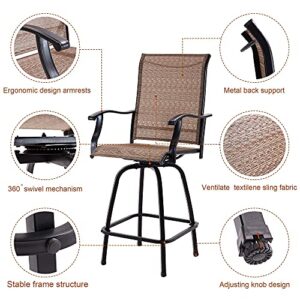 Outdoor Swivel Bar Stools-Patio Bar Height Furniture Chair Set, Set of 2, Black Frame