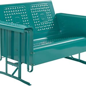 Crosley Furniture CO1024-TU Bates Retro Metal Outdoor Loveseat Glider, Turquoise Gloss