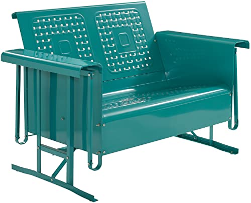 Crosley Furniture CO1024-TU Bates Retro Metal Outdoor Loveseat Glider, Turquoise Gloss