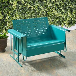 Crosley Furniture CO1024-TU Bates Retro Metal Outdoor Loveseat Glider, Turquoise Gloss