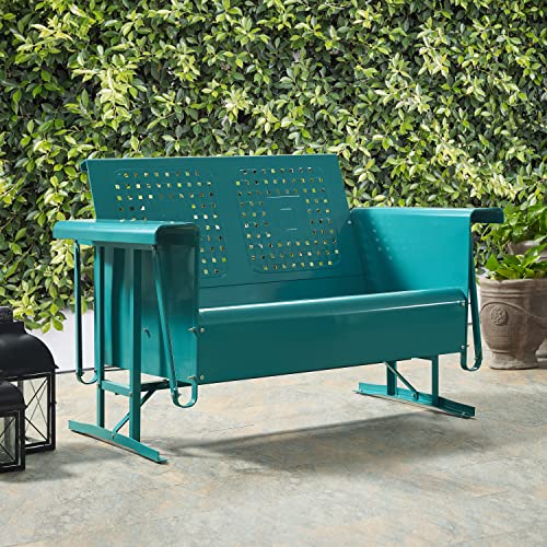 Crosley Furniture CO1024-TU Bates Retro Metal Outdoor Loveseat Glider, Turquoise Gloss