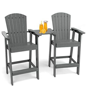 MARVOWARE Tall Adirondack Chairs Set of 2, Balcony Chair with Connecting Tray, 27.6 Inch Seat Height Outdoor Barstools, HDPE Plastic Patio Stools with Umberlla Hole Outdoor Patio Lawn