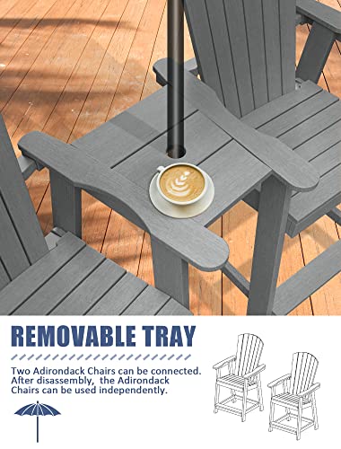 MARVOWARE Tall Adirondack Chairs Set of 2, Balcony Chair with Connecting Tray, 27.6 Inch Seat Height Outdoor Barstools, HDPE Plastic Patio Stools with Umberlla Hole Outdoor Patio Lawn