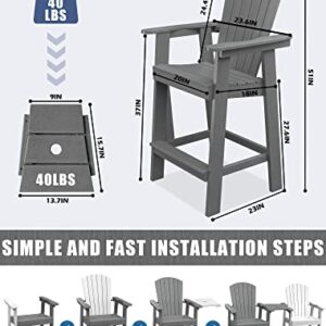 MARVOWARE Tall Adirondack Chairs Set of 2, Balcony Chair with Connecting Tray, 27.6 Inch Seat Height Outdoor Barstools, HDPE Plastic Patio Stools with Umberlla Hole Outdoor Patio Lawn